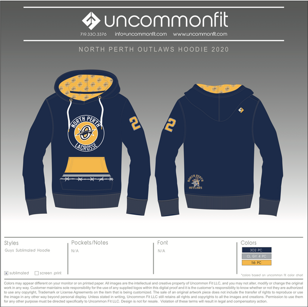 Outlaws Sublimated hoodie | box lacrosse uniforms | Uncommon Fit